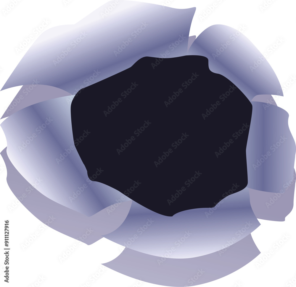 Bullet hole ripping through a metal panel showing the dark background ...