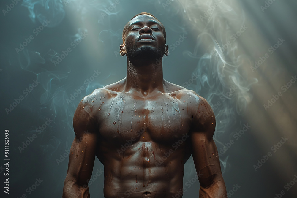 Motivated athlete person with muscular body determination winner ...