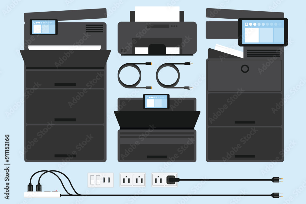Set of printer, Fax, Scanner and copy machines, Office equipment device ...