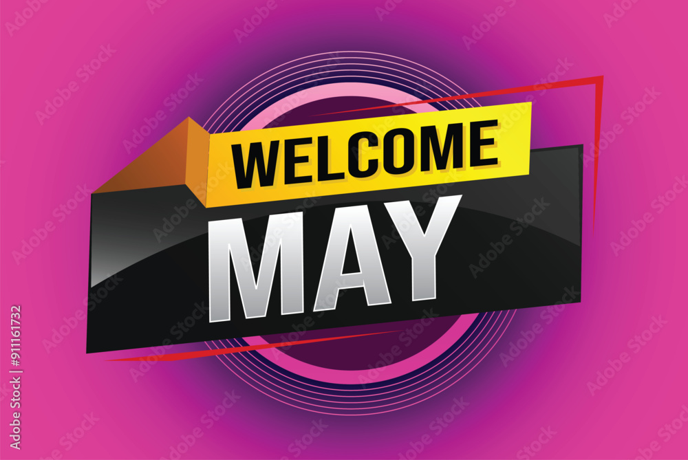 welcome May word text concept icon logo sign symbol vector note 3d ...