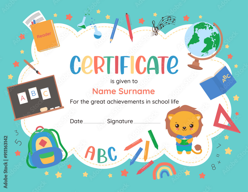School certificate of recognition cute design template for elementary ...