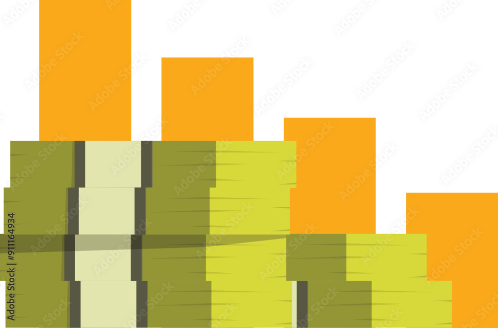 Money decreasing graph showing financial loss with stacks of cash and ...