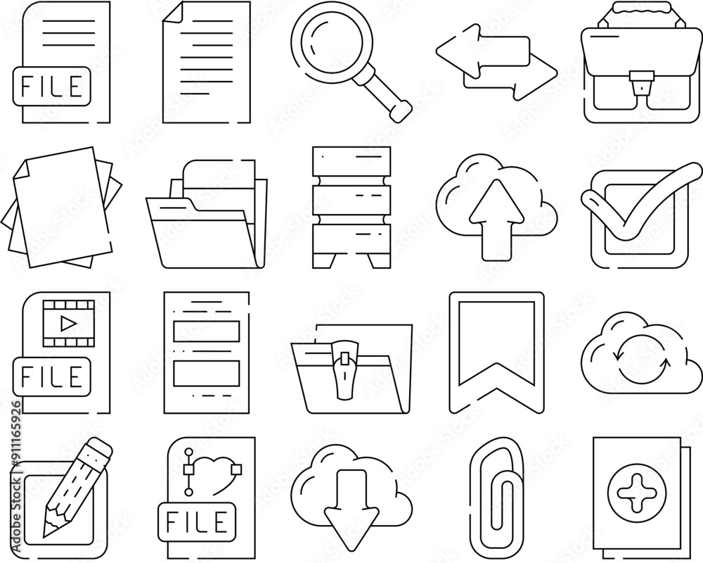 File Computer Digital Document Icons Set Vector. Graphic And Video ...