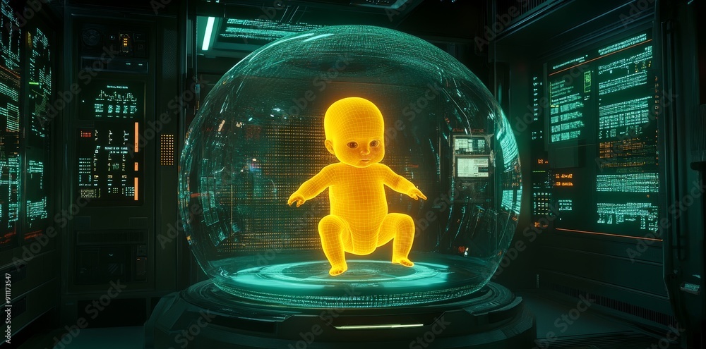 Human embryo development in a biotech lab in a futuristic AI concept ...