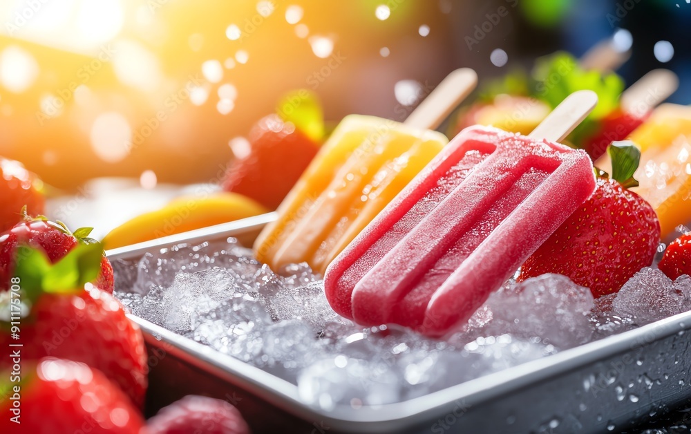 Mexican paletas fruit popsicles in assorted flavors, displayed on a bed ...