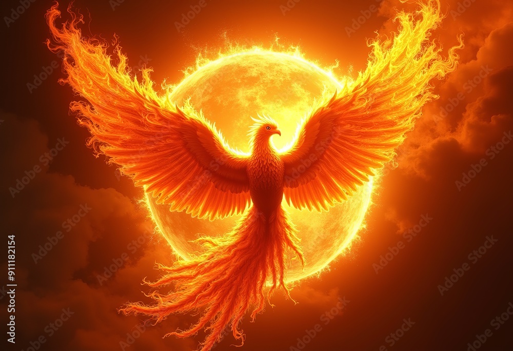 Blazing Phoenix: A Hyperrealistic Digital Painting of a Fiery Celestial Being Surrounded by ...