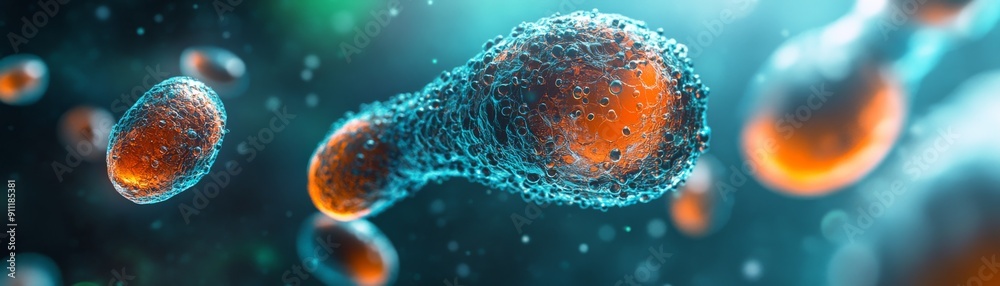Microscopic view of omega-3 fatty acid chains, photorealistic cell ...