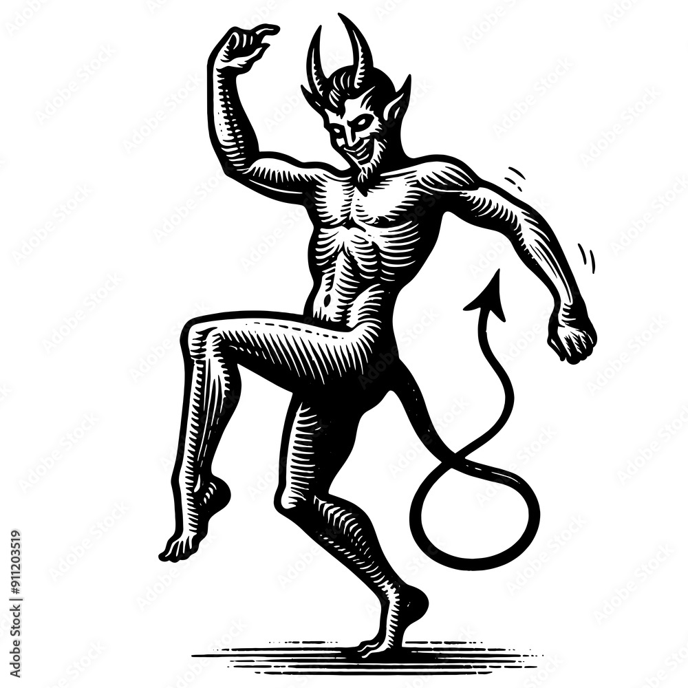 dancing devil with horns and tail, showcasing a mischievous and playful ...