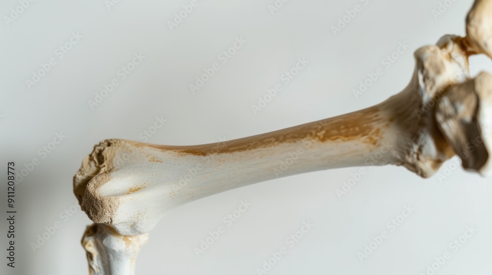 Chewed dog bone on a clean white surface, displaying the impact of ...