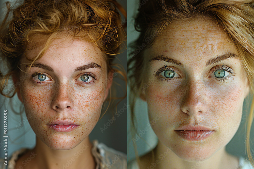 AI generated illustration of two women comparing side by side images of ...