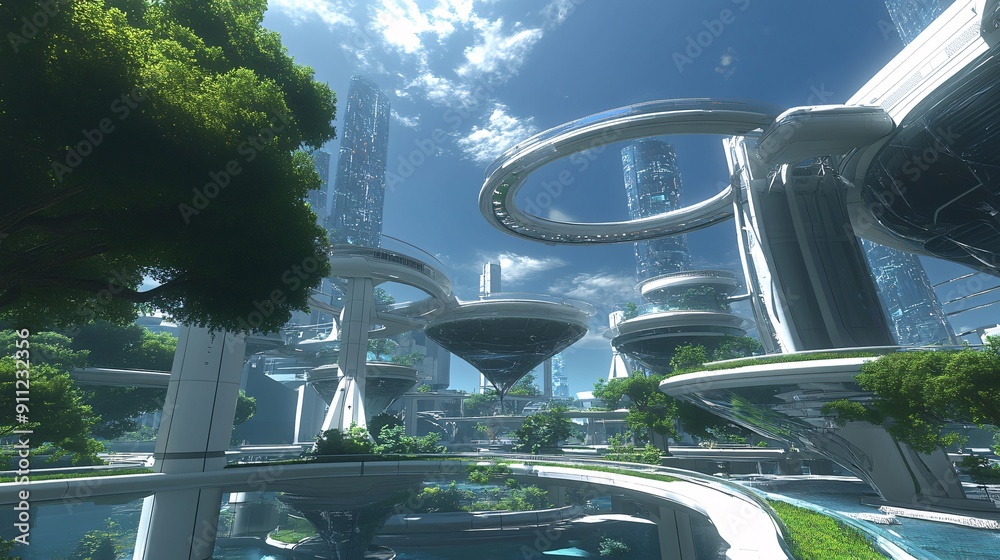 Floating architecture takes center stage in this futuristic cityscape ...