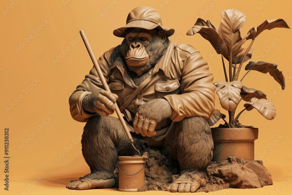 The Contemplative Primate Artist: A clay sculpture of a chimpanzee ...