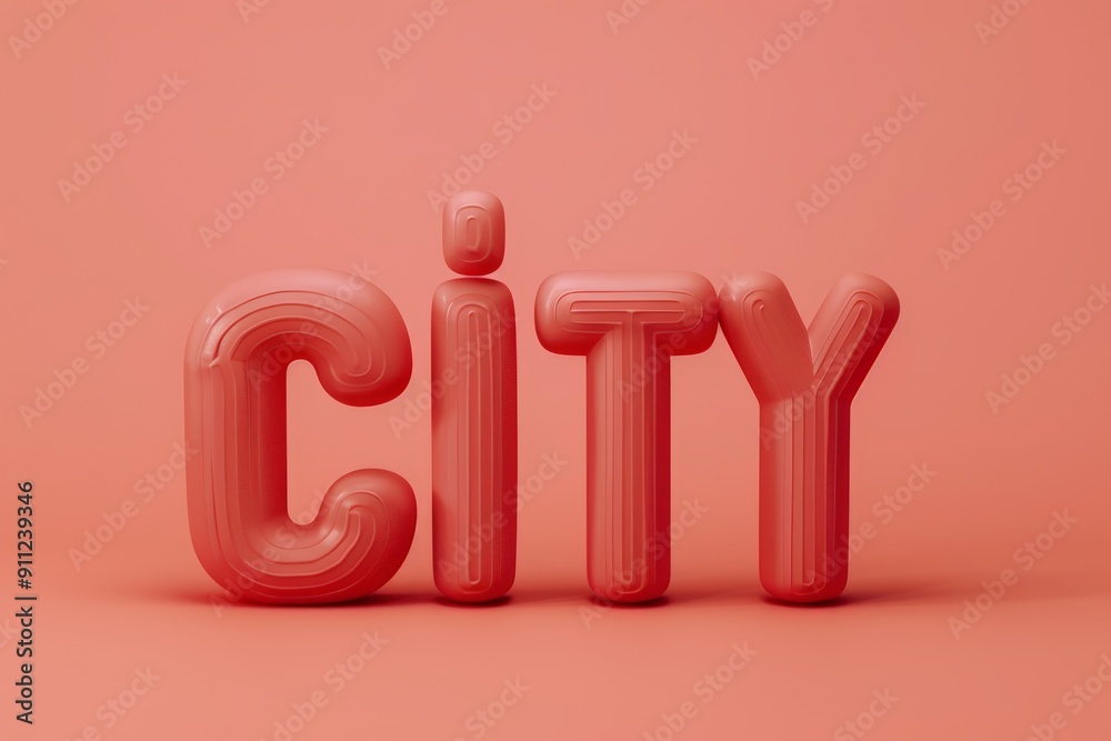 CITY in Red, Minimalist Elegance: A 3D render of city letter, against a ...
