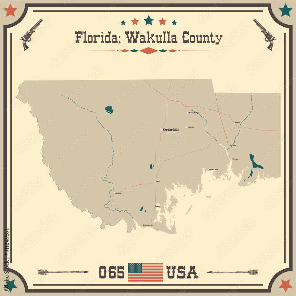Large and accurate map of Wakulla County, Florida, USA with vintage ...