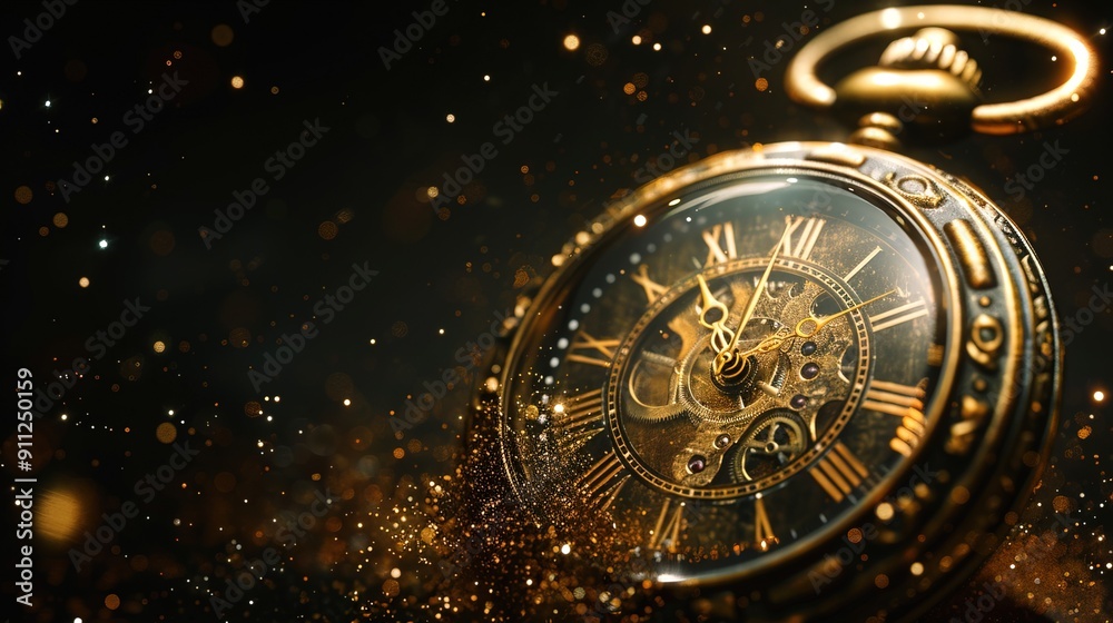 An old pocket watch with floating particles symbolizing the passing of ...