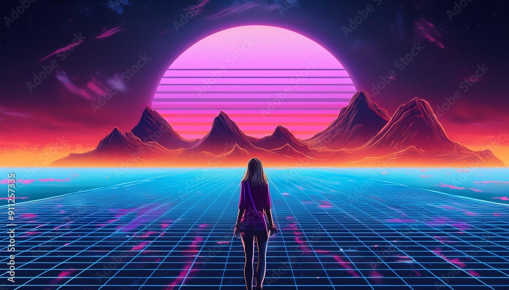 Vintage futuristic rear view 80s with popular synthwave vaporwave ...