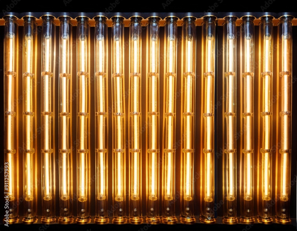 Vibrant neon tube light in golden and ivory shades for festive border ...