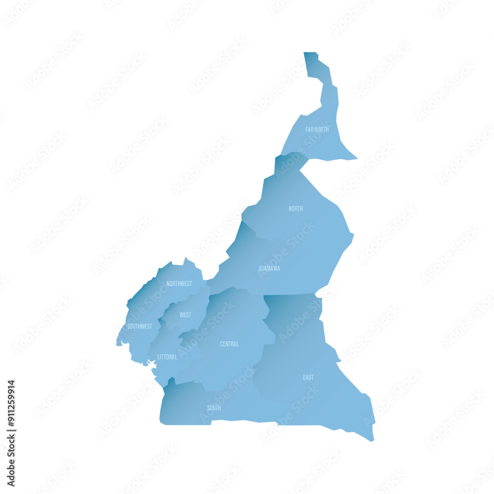 Cameroon political map of administrative divisions - regions. Shaded ...