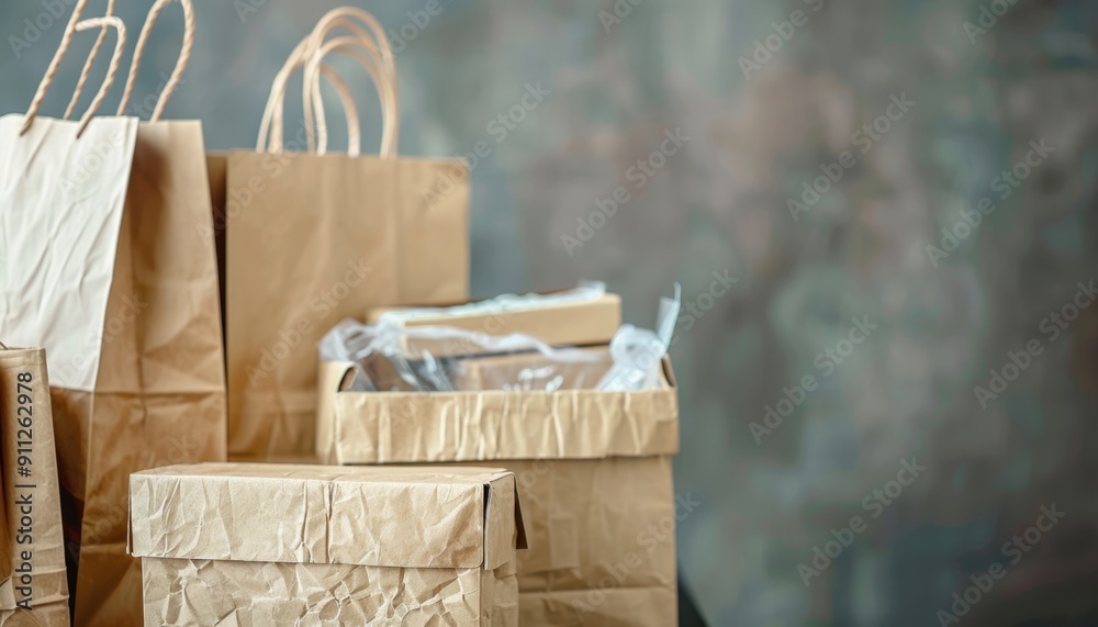 Crafty Brown Paper Bags and Box Arrangement in Modern Environment ...