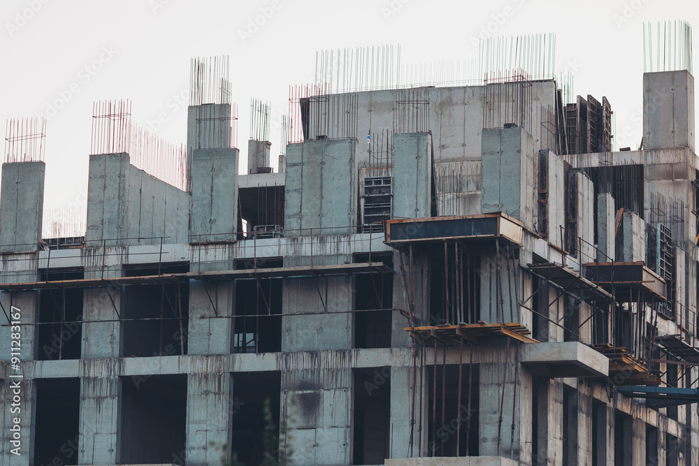 Construction of the facades of a residential modern building of ...