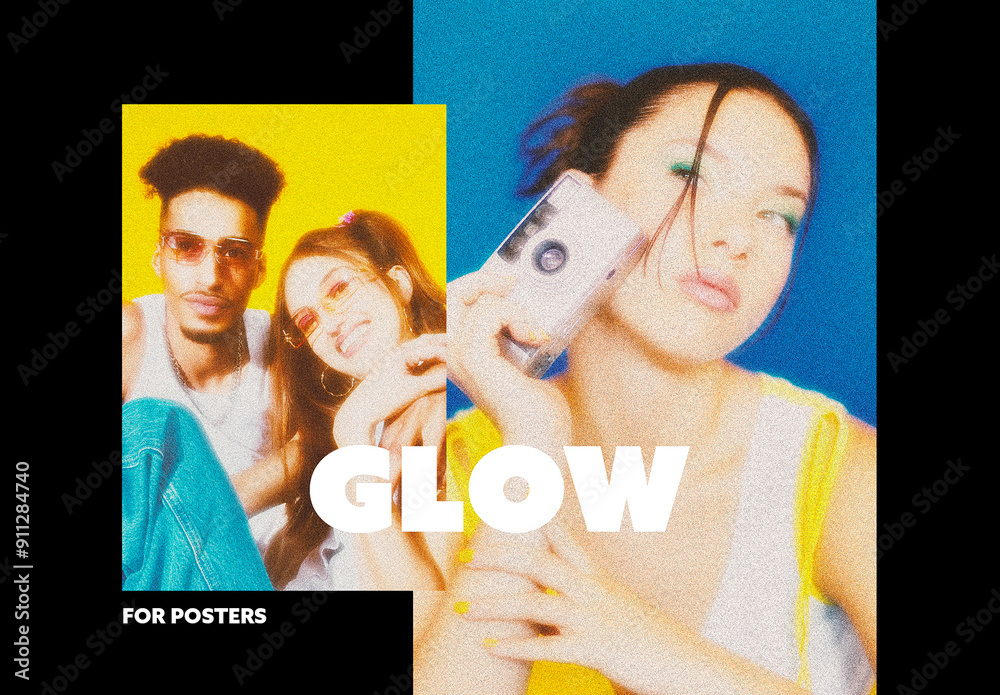 Retro Blur Poster Photo Effect Mockup Stock Template | Adobe Stock