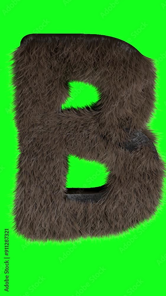 Abstract hairy letter B sign fluffy furry alphabet green screen chroma ...