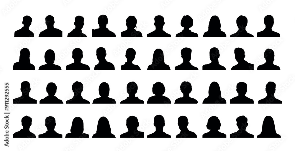 People all ages face portrait front view silhouette set collection ...