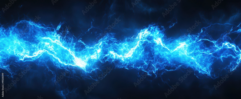 Blue lightning in the dark sky, background image, banner design. Energy ...