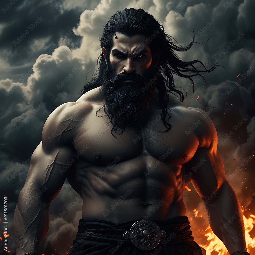 Greek god hades of the underworld older male fire eyes black hair black ...