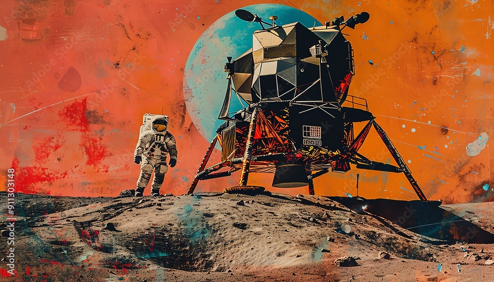 Explore a vibrant Pop Art interpretation of the Apollo 11 moon landing ...
