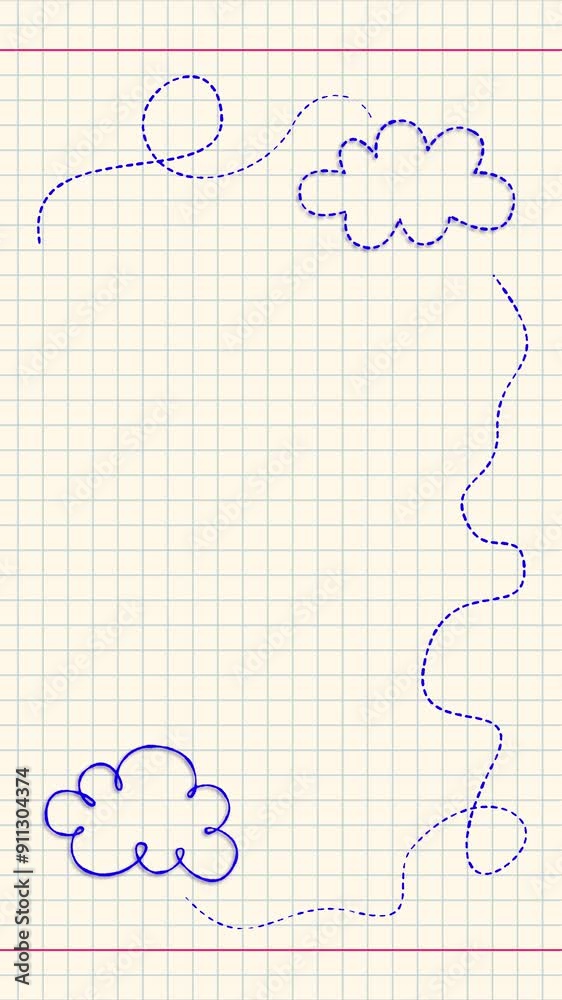 vertical clouds on notebook sheet 4k animation,blue hand drawn clouds ...