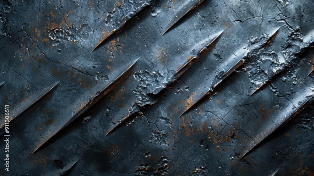 steel metal background, claw marks have slashed through the metal, deep ...