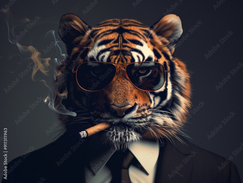 tiger Tiger mask, tiger wearing a suit and tie Smoking cigarette in ...