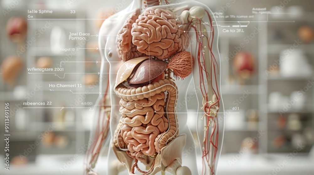An anatomical model of human internal organs and nervous system in a ...