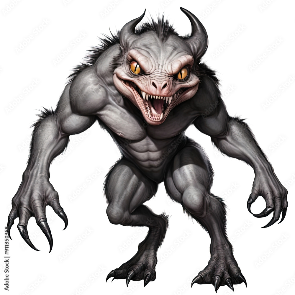 Chupacabra with menacing stance and muscular build in a dark and ...