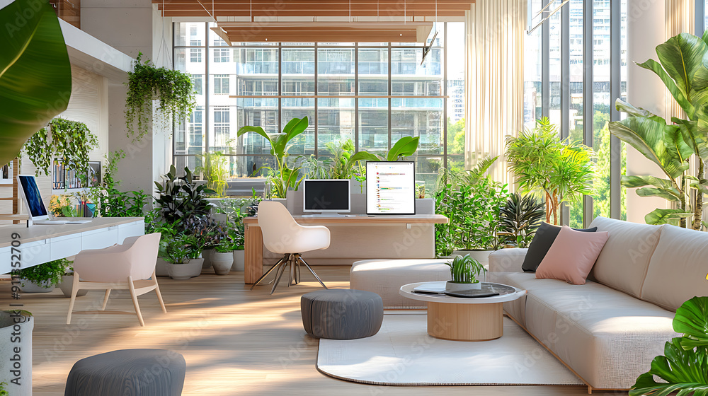 Remote working space with high-tech equipment, depicting the future of ...