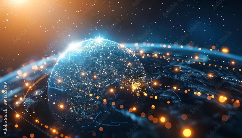 Global connectivity, digital world globe, cyber technology, highspeed ...
