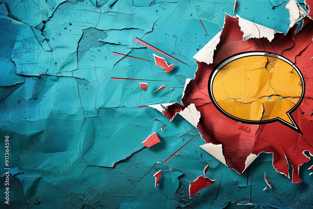 Ripped Paper with Comic Book Speech Bubble: A background featuring a ...