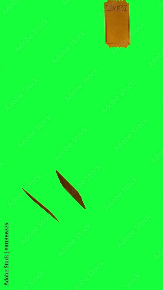 Tickets and stubs rainin and falling on green screen or chroma key ...