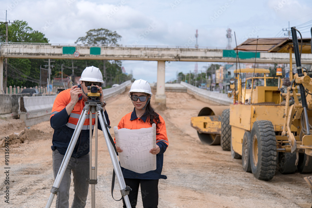 Surveyor builder site engineer with theodolite total station at ...