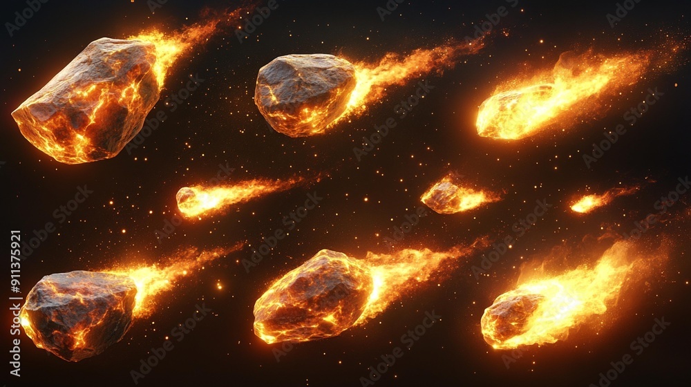 Collection of different large comet meteorite burns showing intense ...