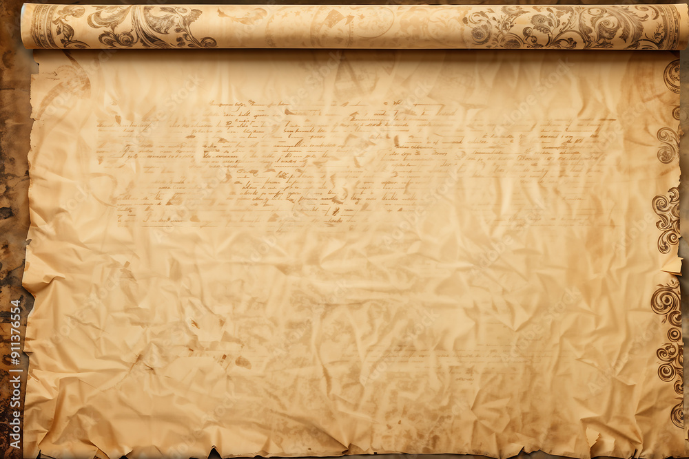 Processed collage of ancient scroll sheet of brown aged paper texture ...