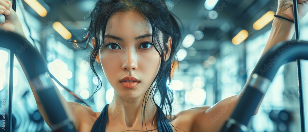 Highresolution 8K quality full body shot of beautiful woman exercising ...