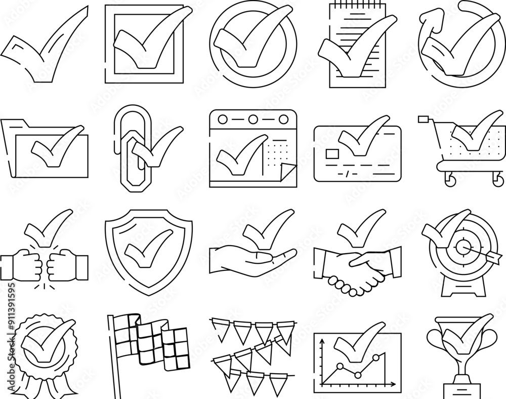 check mark yes correct icons set vector. choice checkmark, ok vote ...