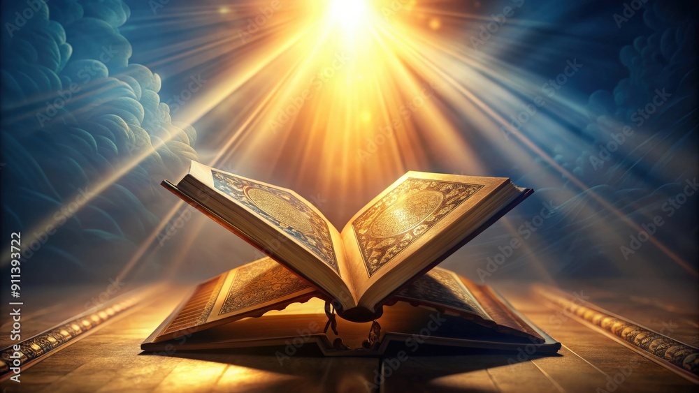 The Holy Quran glowing and radiating light, Sacred, Islamic, Quran ...