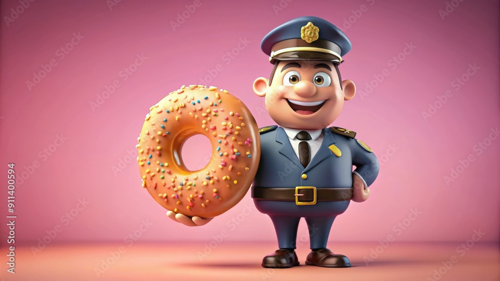 Officer Donut in police uniform holding a large donut, police officer ...