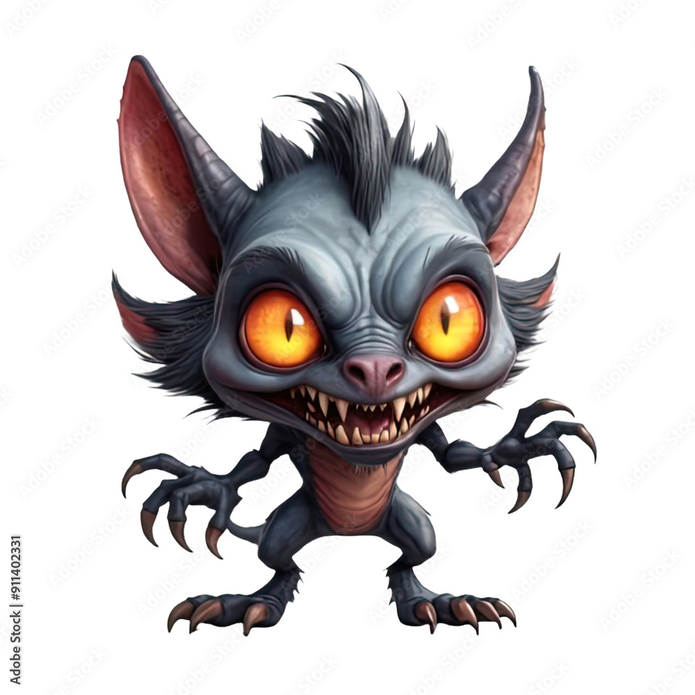 Cartoon chupacabra with glowing eyes, cute and spooky digital ...