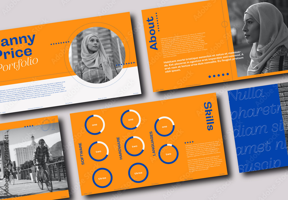 Orange Portfolio with Blue Accents Stock Template | Adobe Stock