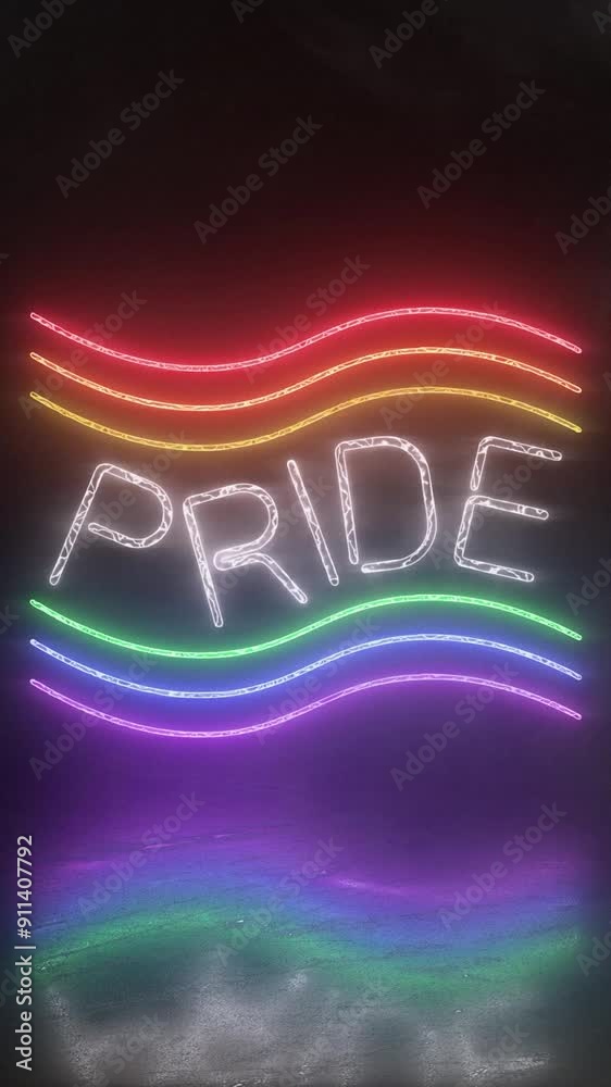 Pride neon rainbow text with smoke or fog effect. Pride neon sign with ...