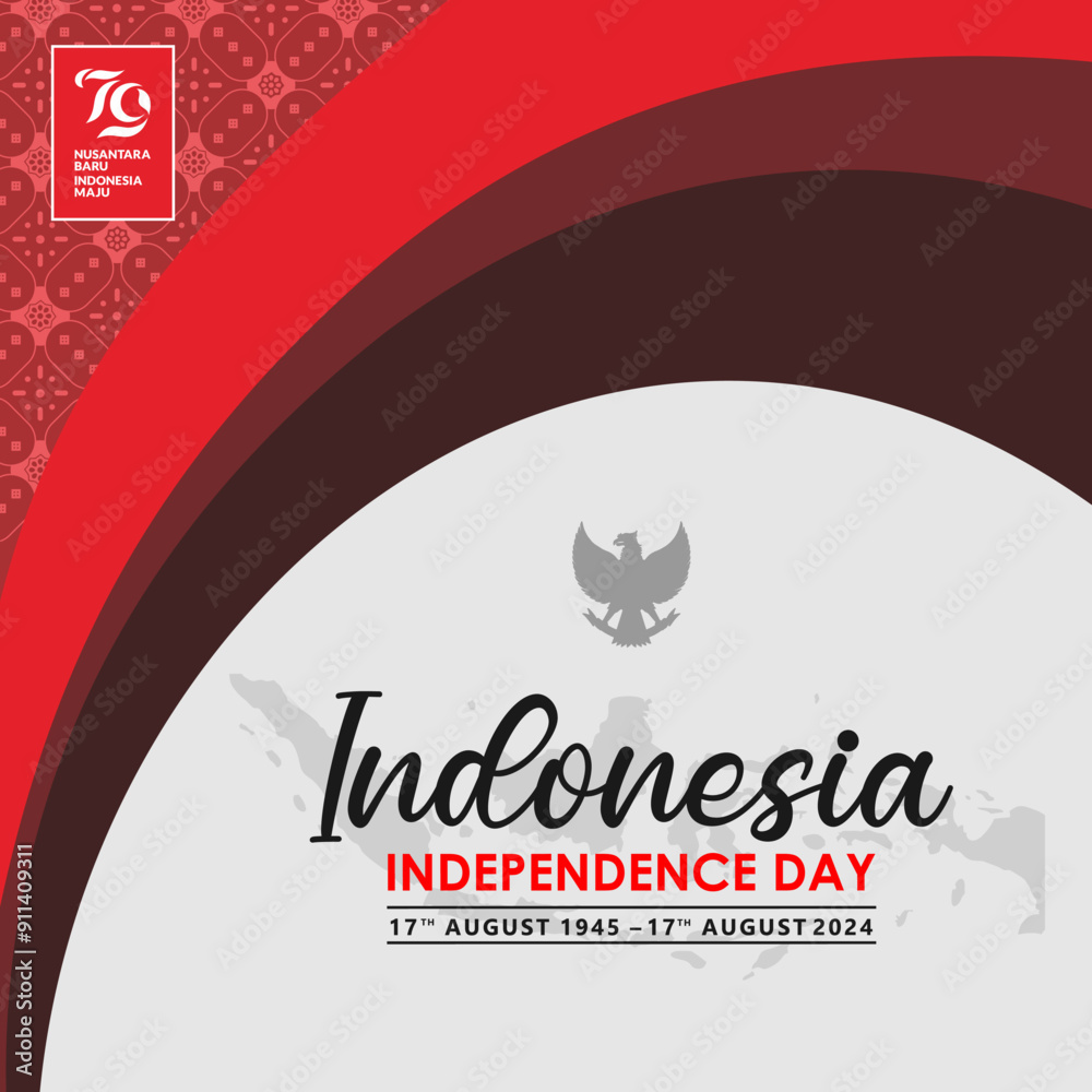79th Independence day background with batik pattern, indonesian map and ...